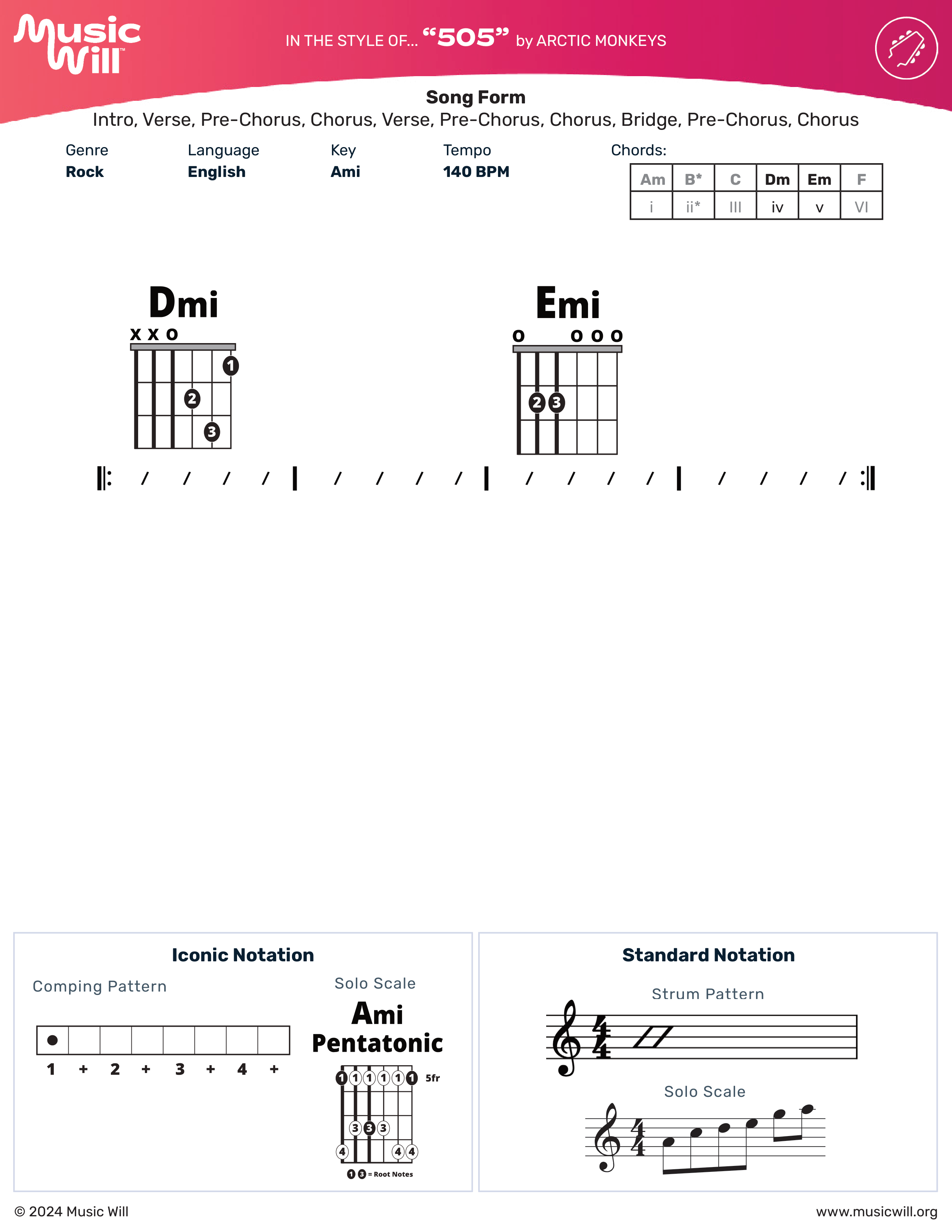 505 by Arctic Monkeys | Guitar Song Chart | Music Will