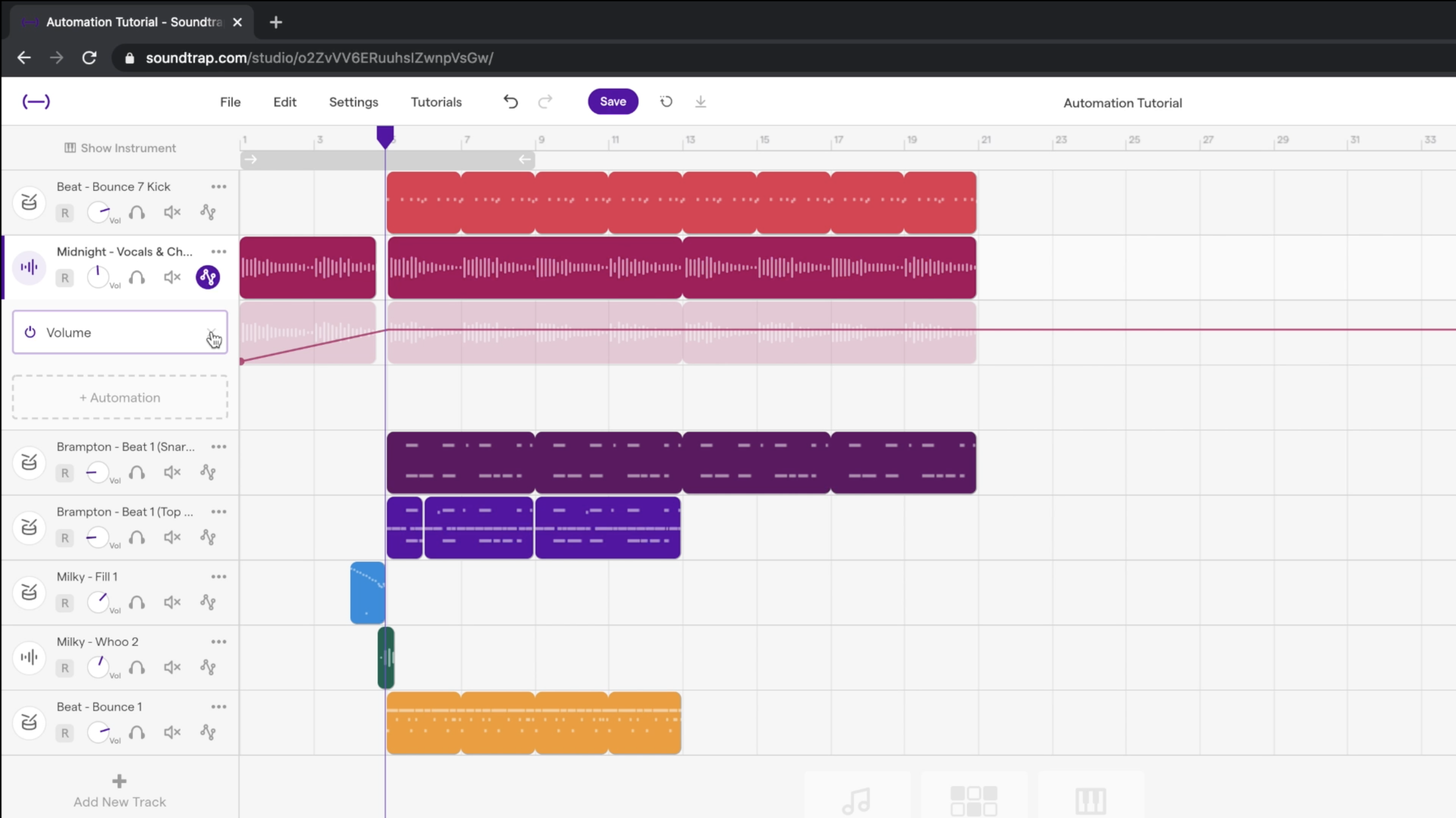 Soundtrap 2 – 03 – Automating Volume Dip | Tech Lessons | Music Will
